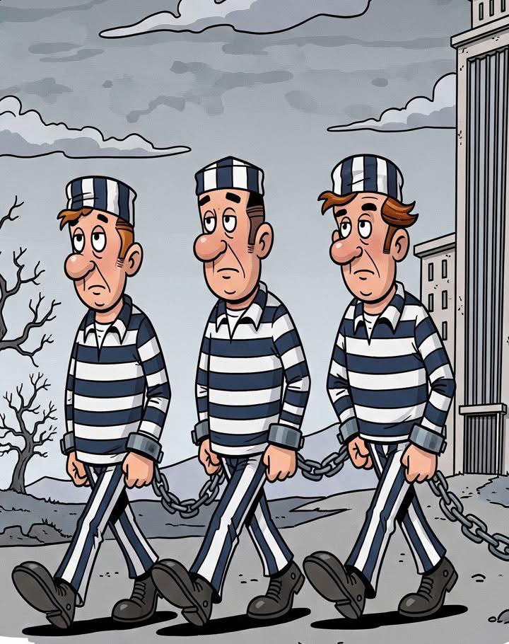 Three convicts were on the way to prison. - Pizza Time