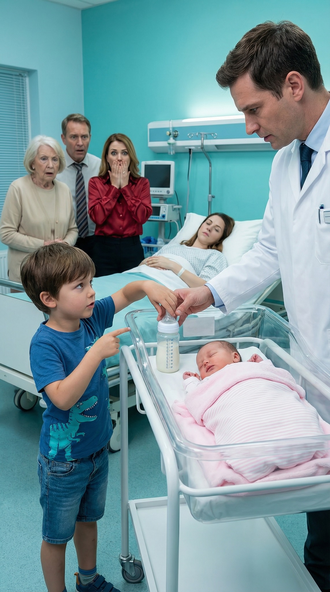 Mom! should I hand the doctor the powder Grandma mixed into the milk ...